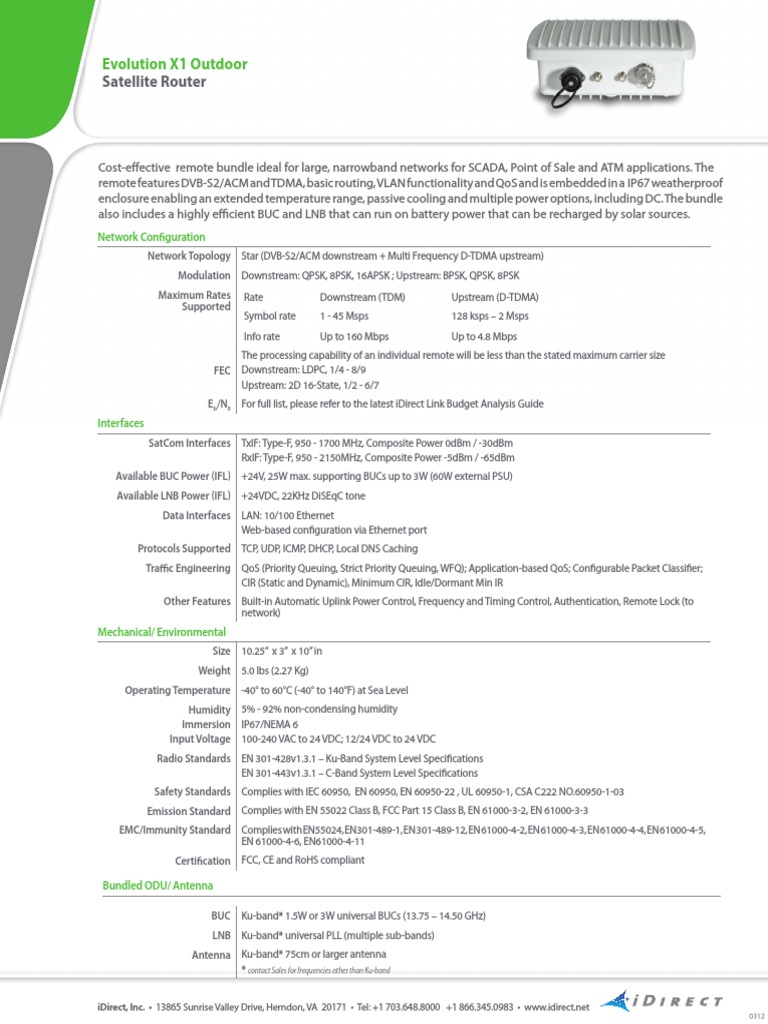 Idirect Evolution - X1 - OutDoor Data Sheet | PDF | Networks | Data ...