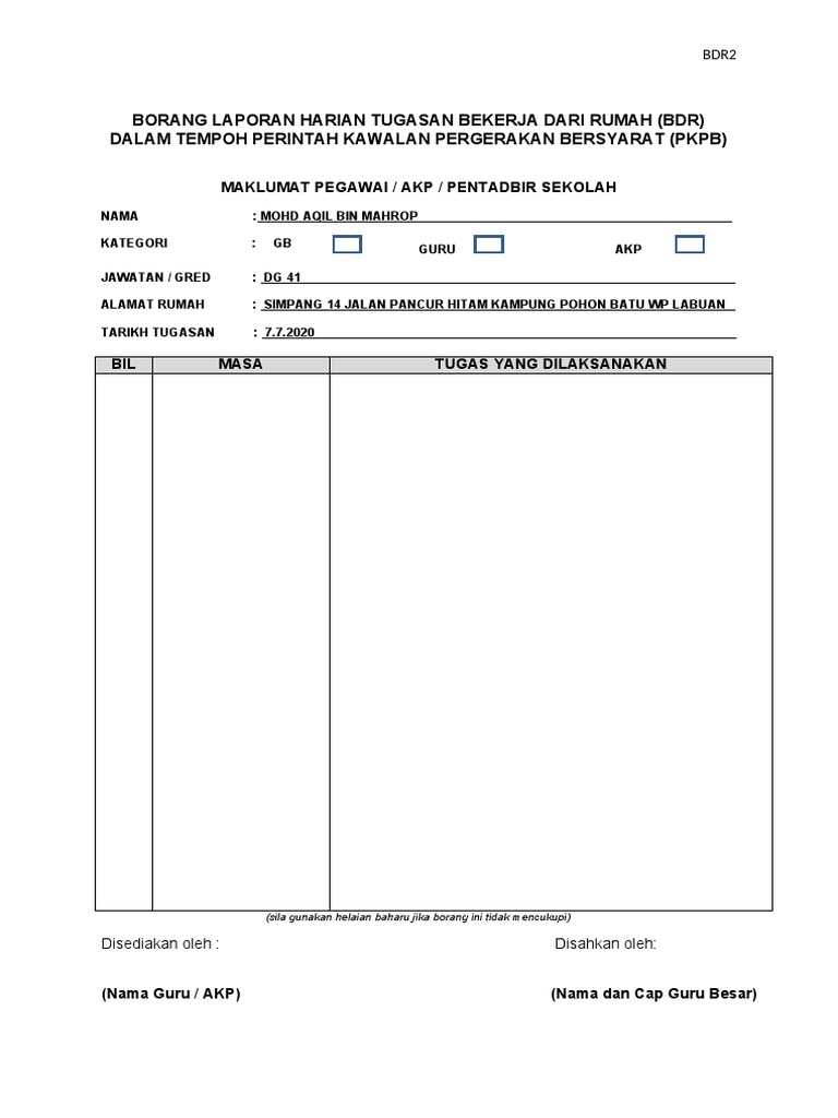 Borang Laporan BDR | PDF
