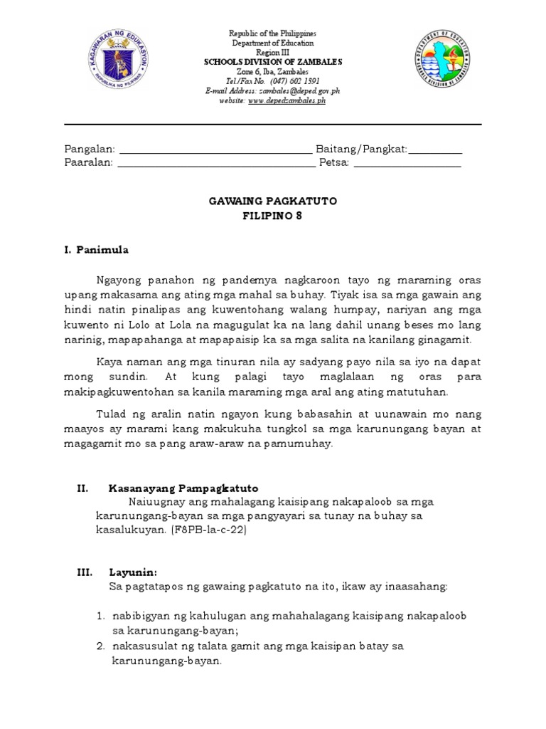 Filipino8 - q1 - w1 (Ready To Print) | PDF