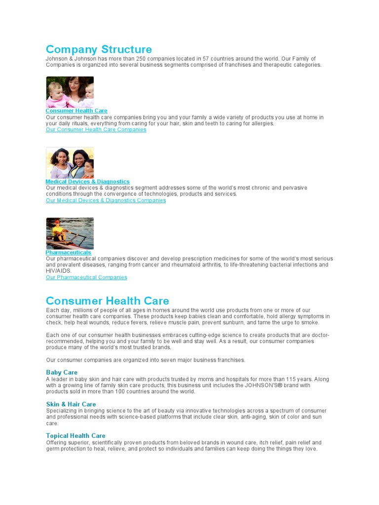 Company Structure: Consumer Health Care | PDF | Johnson & Johnson | Surgery