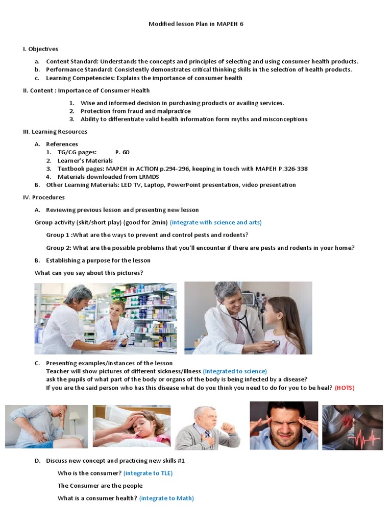 Modified Lesson Plan in MAPEH 6 Health Cot4 | PDF | Health Education ...