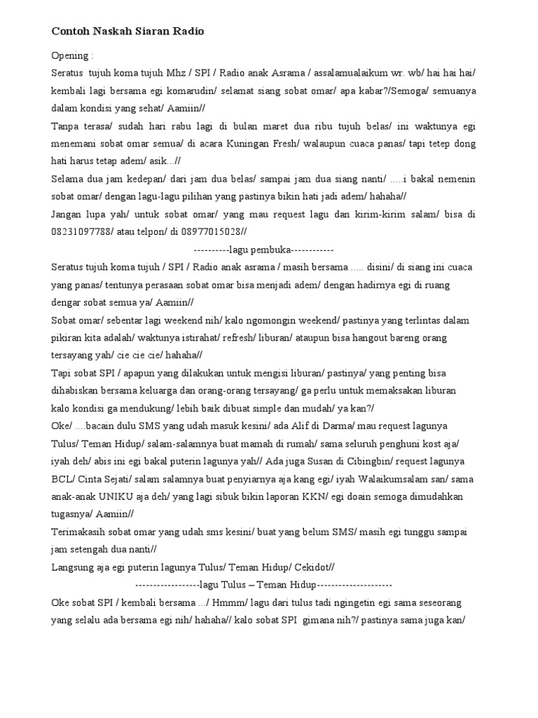 Contoh Naskah Siaran Radio | PDF
