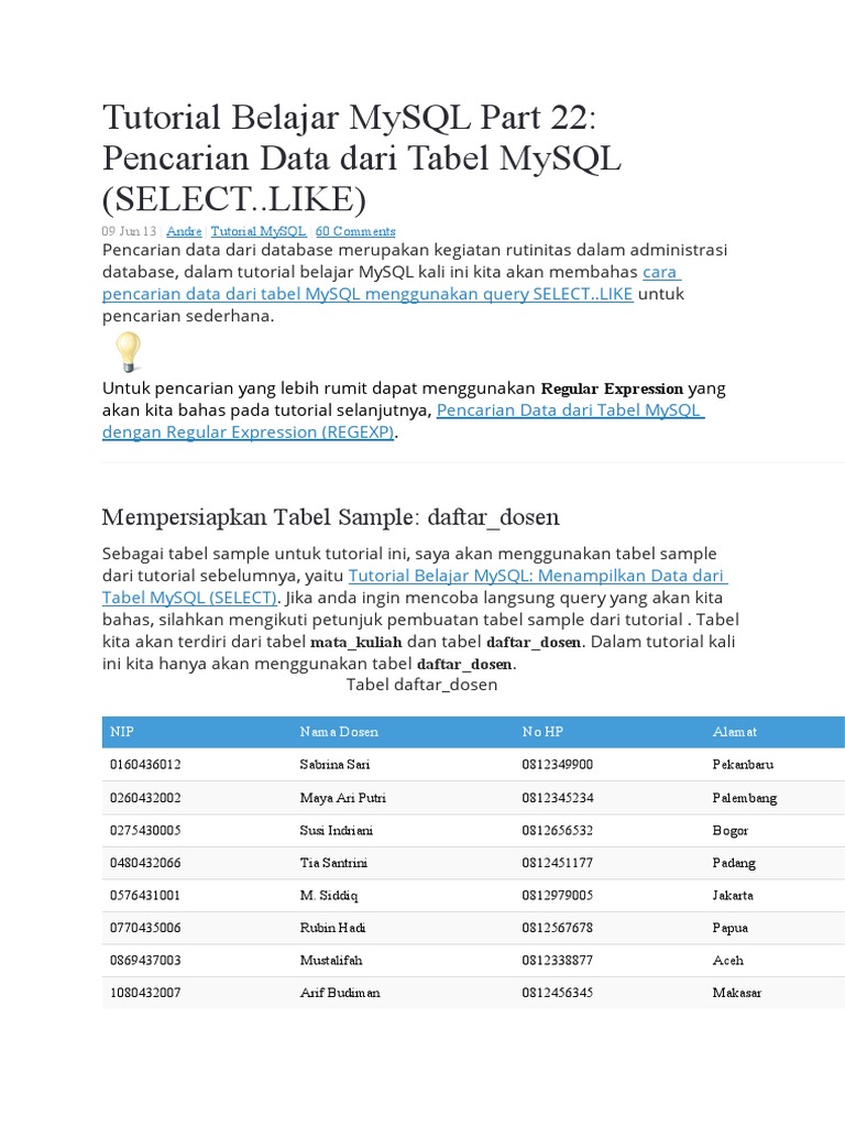 Tutorial Belajar MySQL Part 22 | PDF