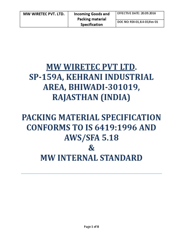 Specification Ig and Packing Material | PDF | Manganese | Building ...