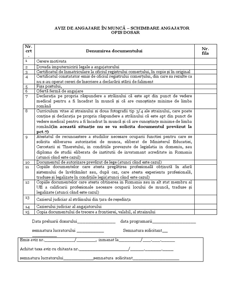 OPIS Aviz de Angajare Schimbare Angajator | PDF