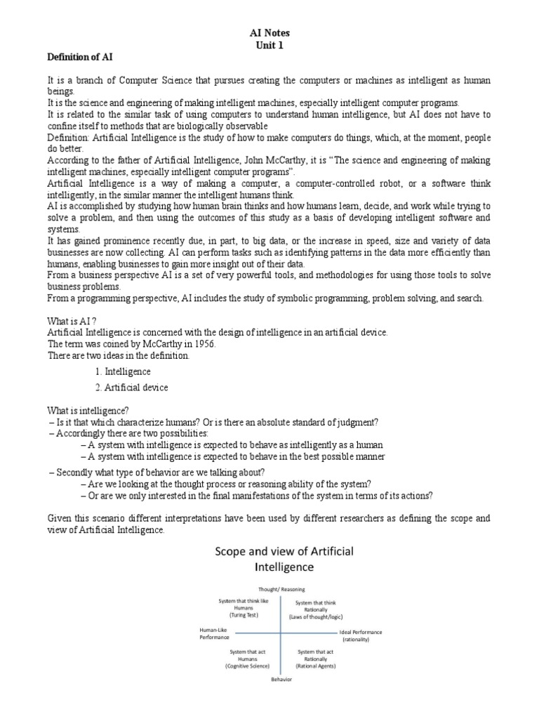 AI Notes | PDF | Artificial Intelligence | Intelligence (AI) & Semantics