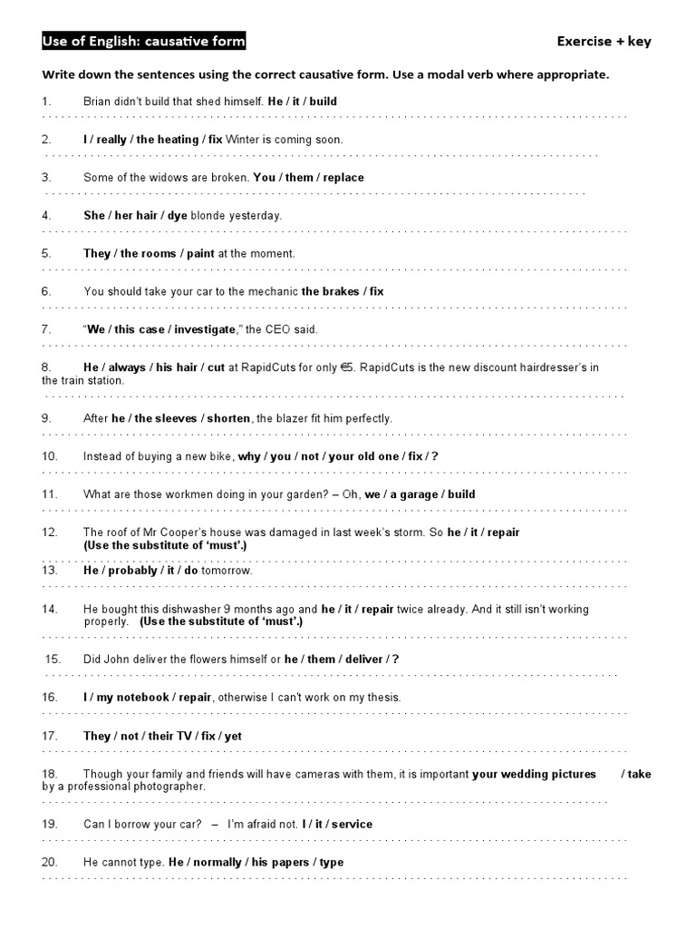 Practicing the Causative Form: A Keyed Exercise on Using Modal Verbs in ...