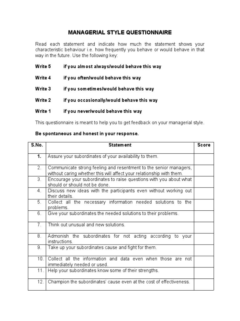 Managerial Style Questionnaire | PDF | Applied Psychology | Cognitive ...