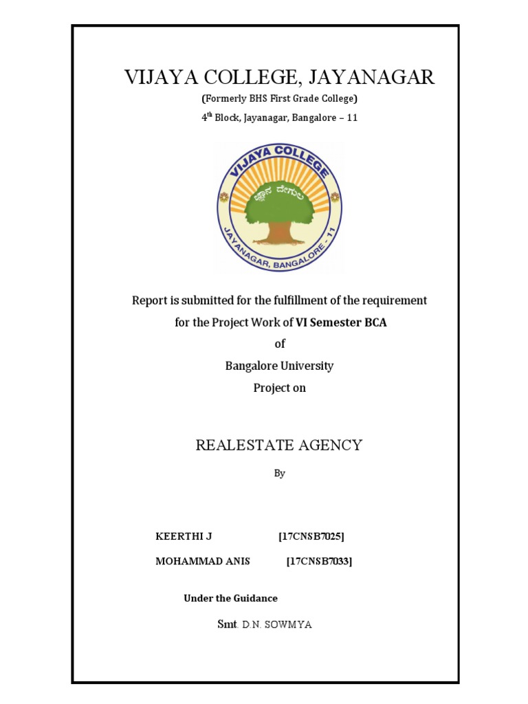 Vijaya College, Jayanagar: Realestate Agency | PDF