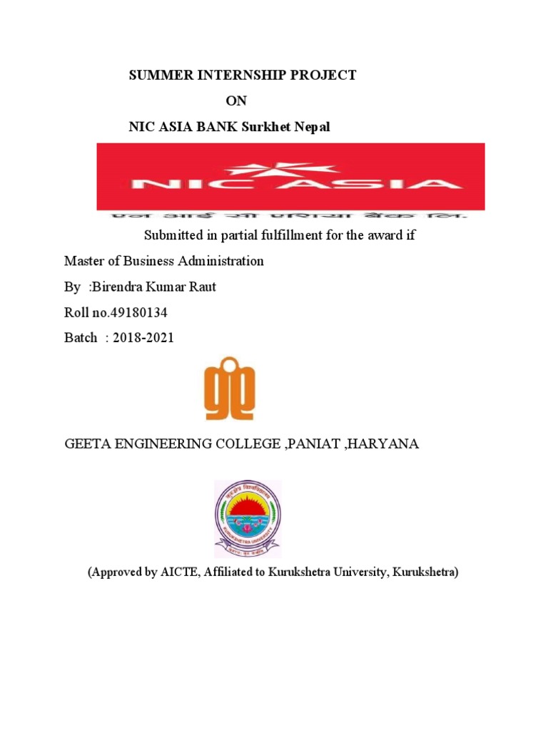 Summer Internship Project On NIC ASiA BANK Surkhet Nepal0 | PDF ...