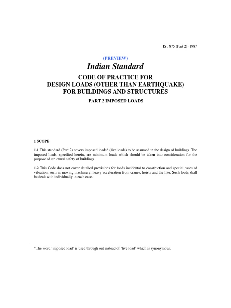 Indian Standard: Code of Practice For Design Loads (Other Than ...