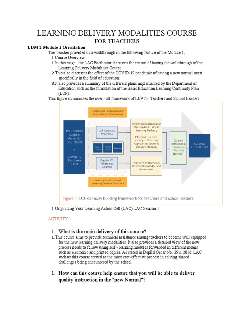 Learning Delivery Modalities Course: For Teachers | PDF | Pedagogy | Teachers
