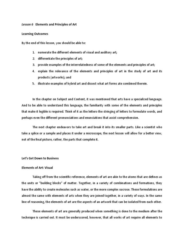 Lesson 6 Elements and Principles of Art | PDF | Perspective (Graphical ...