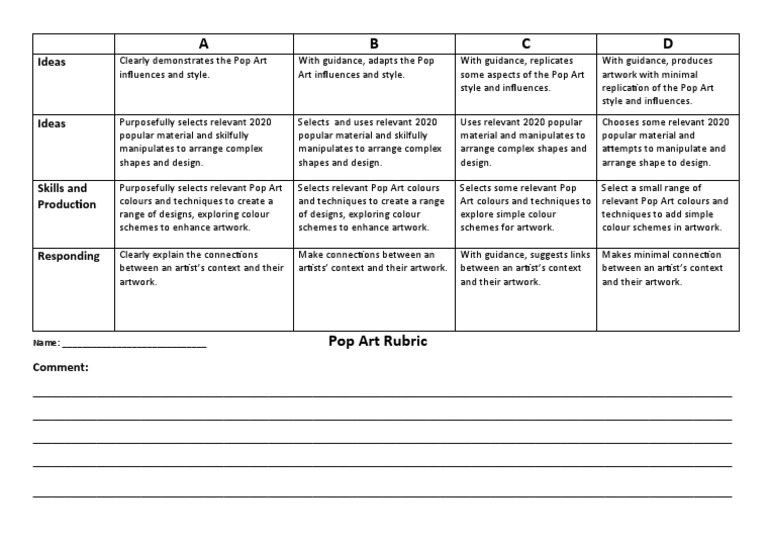 Pop Art Rubric | Download Free PDF | Cognition | Psychological Concepts