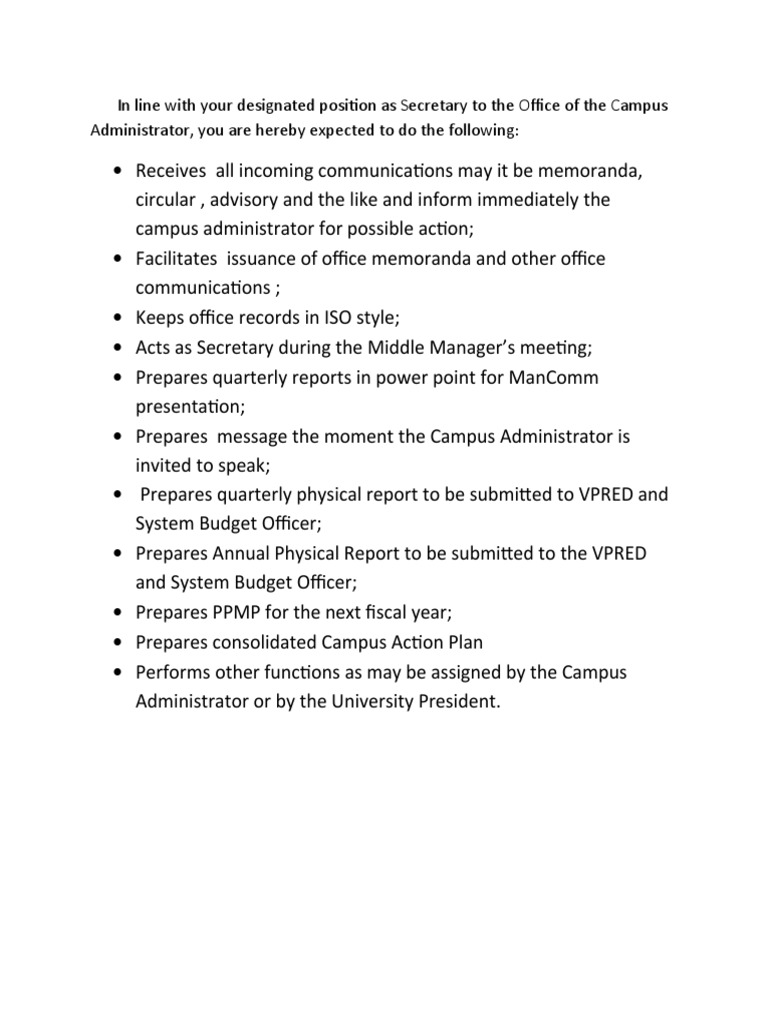 Function of Office Secretary | PDF