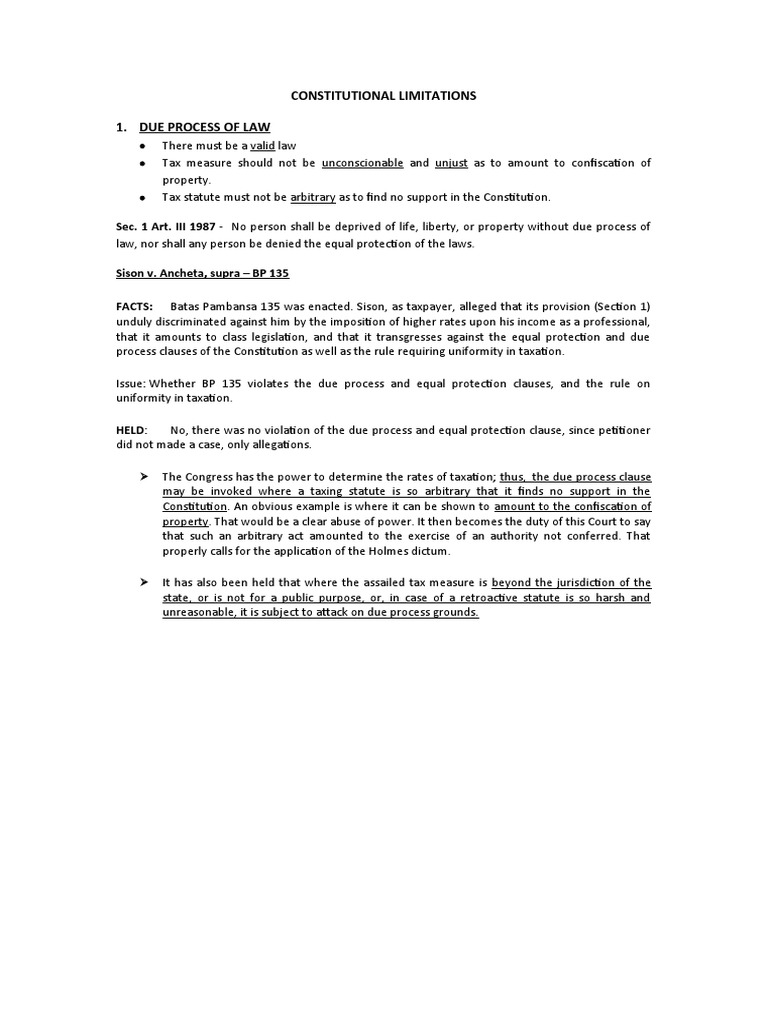 Constitutional Limitations 1. Due Process of Law | PDF