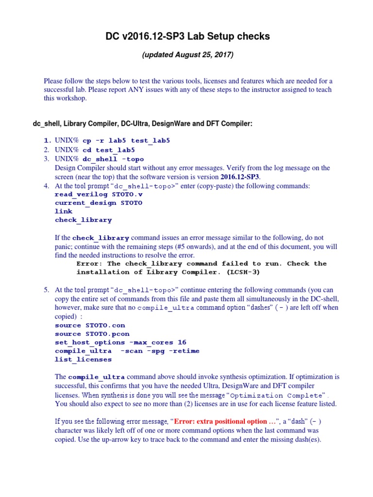 DC v2016.12-SP3 Lab Setup Checks: 1. UNIX% CP - R Lab5 Test - Lab5 CD ...