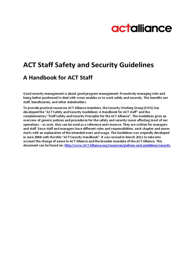 ACT Staff Safety and Security Guidelines | PDF | Risk Assessment | Risk