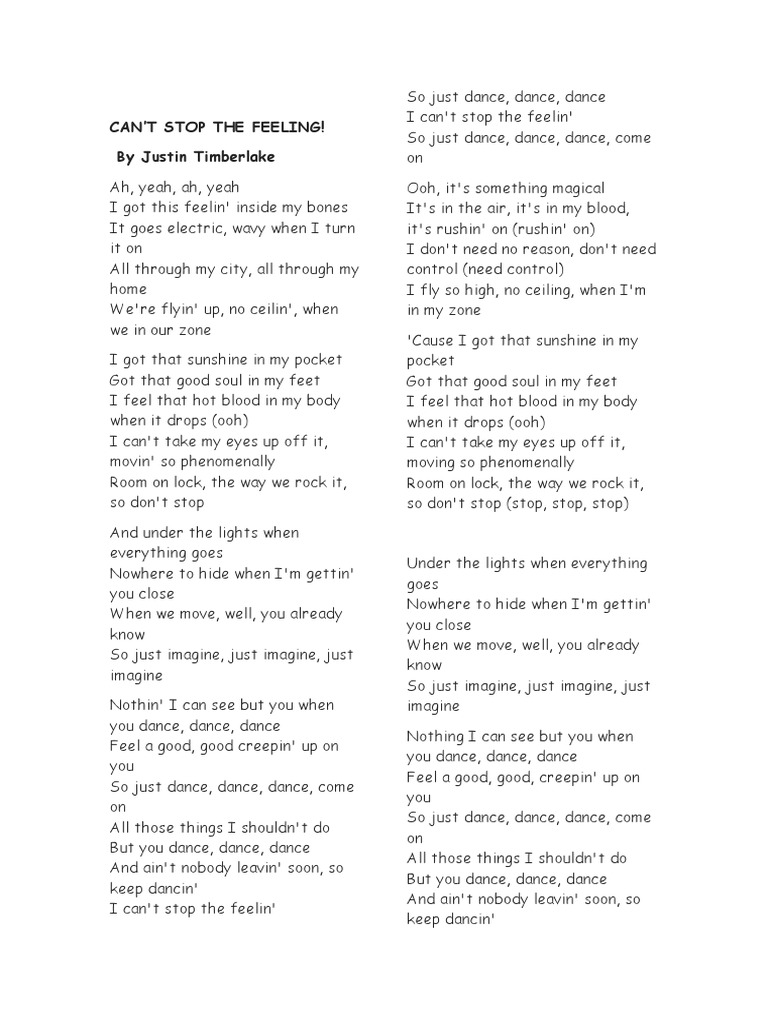 Cant Stop This Feeling Song | PDF