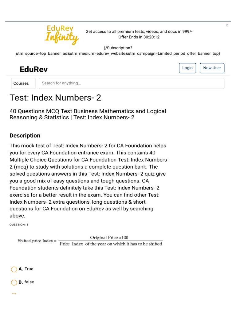 Index Numbers 20 MCQ Test | PDF | Price Indices | Multiple Choice