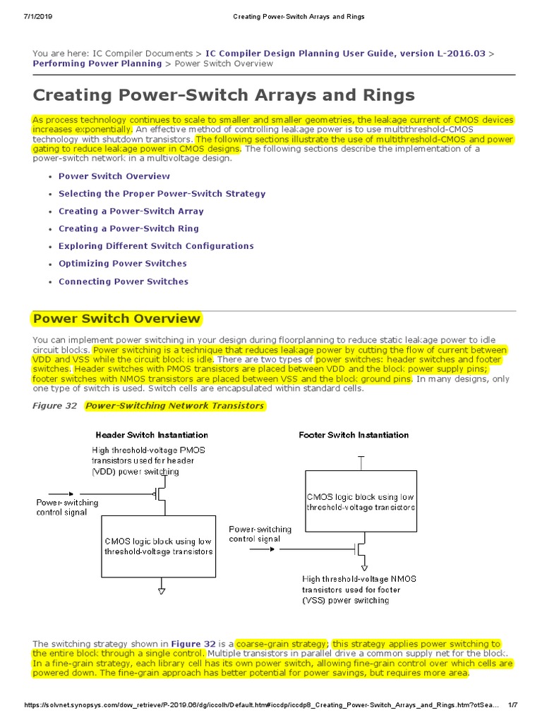 Creating Power-Switch Arrays and Rings | PDF | Cmos | Electricity