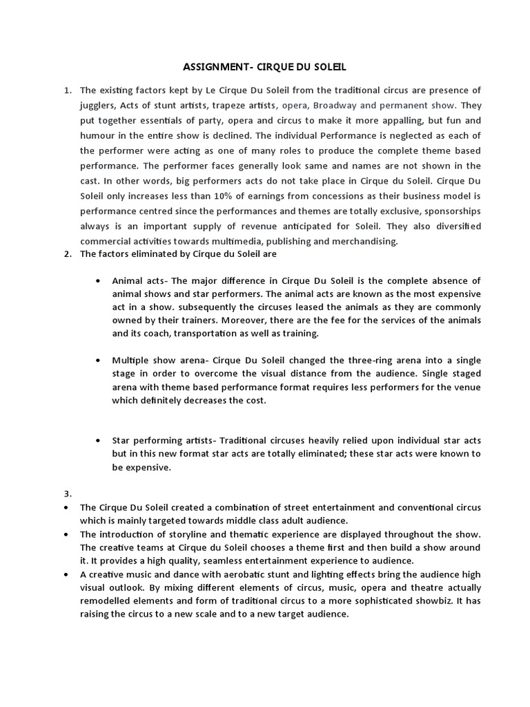 Assignment-Cirque Du Soleil | PDF | Circus | Entertainment