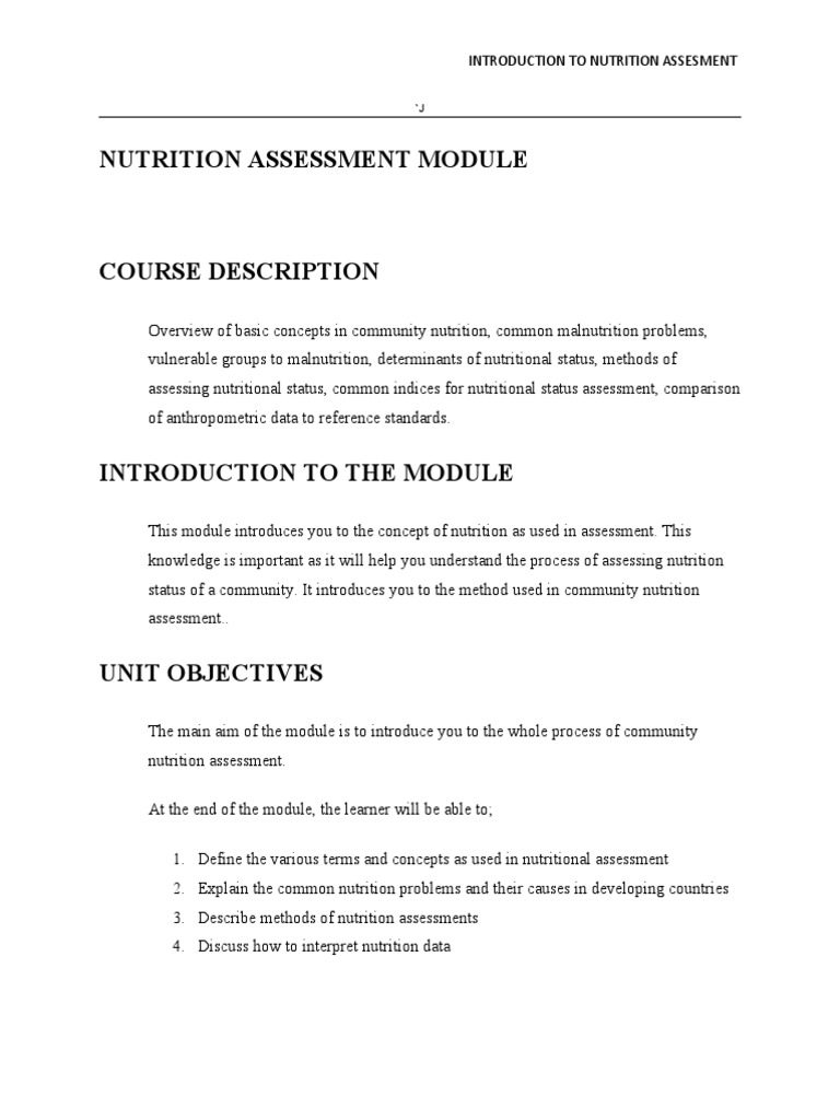 Assessing Nutritional Status: An Introduction to Methods and ...