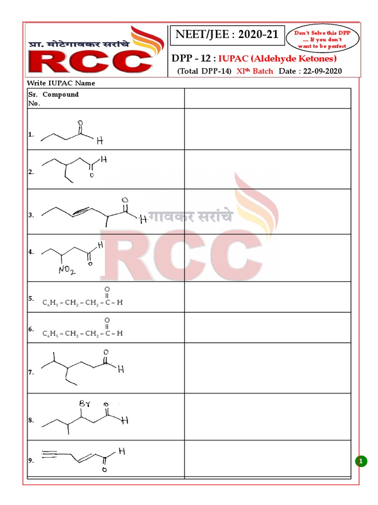 IUPAC Naming Practice for Aldehydes and Ketones | PDF