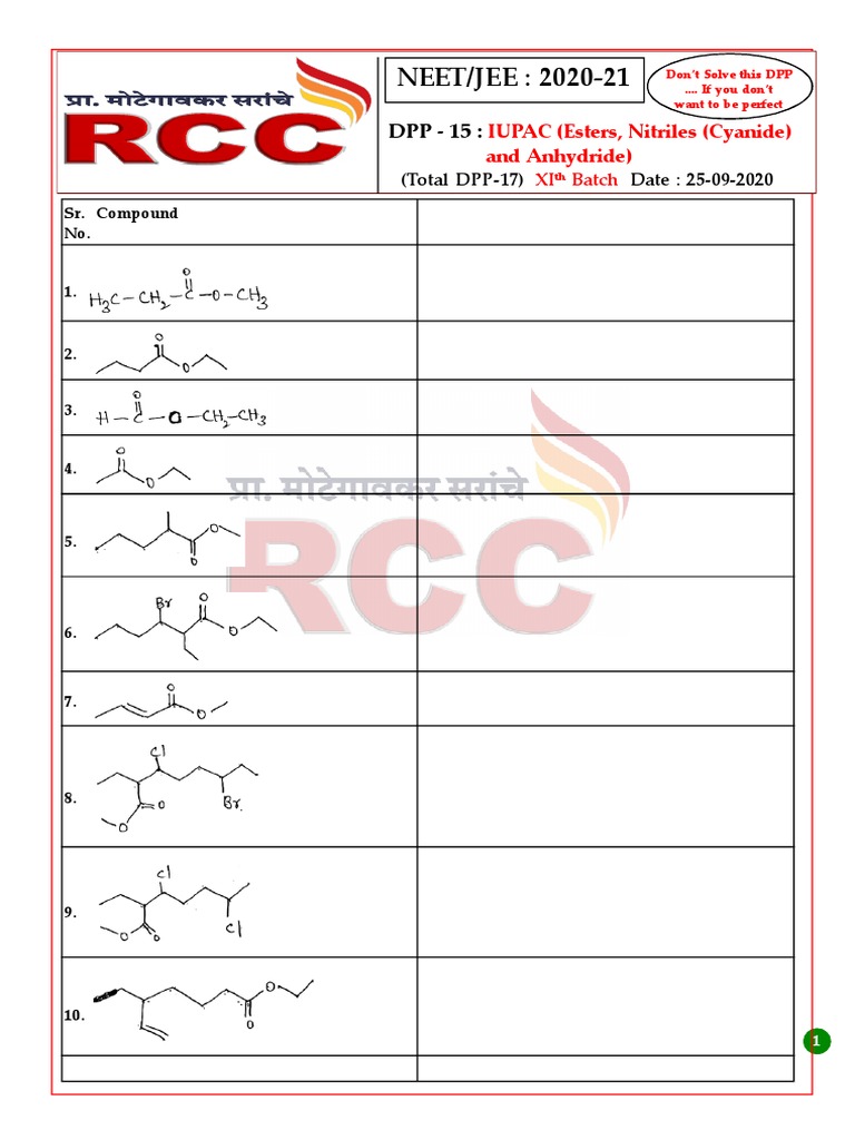 IUPAC Naming Practice: A Comprehensive Document Practice Problem ...