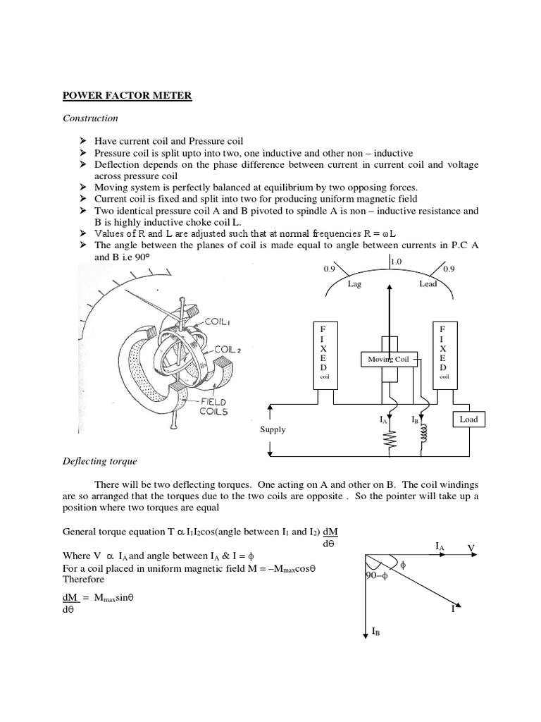 Power Factor Meter: Construction | PDF | Resistor | Electrical Engineering