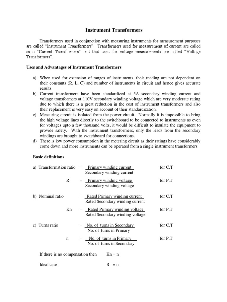 Uses and Advantages of Instrument Transformers | PDF | Transformer ...