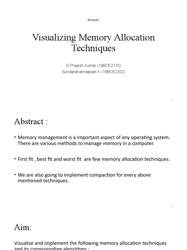 Visualizing Memory Allocation Techniques: G Prajesh Kumar (19bce2175) Sundarakannappan K ...