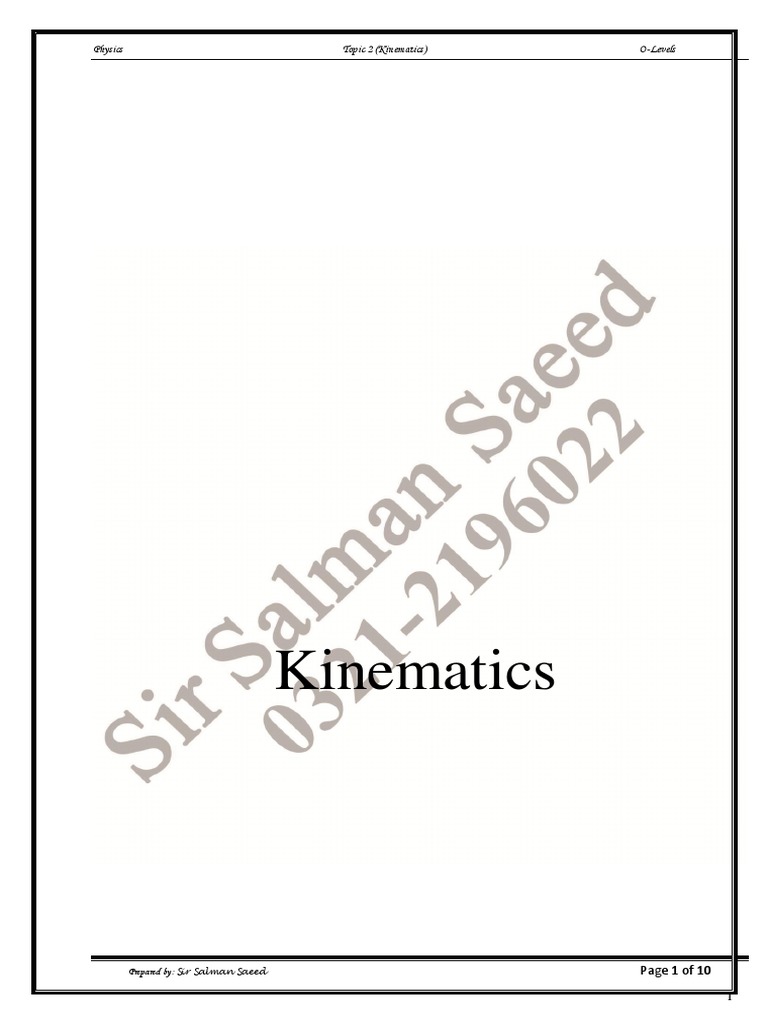 Kinematics: Physics Topic 2 (Kinematics) O-Levels | PDF | Acceleration ...