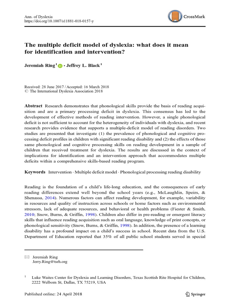 The Multiple Deficit Model of Dyslexia What Does It Mean For ...