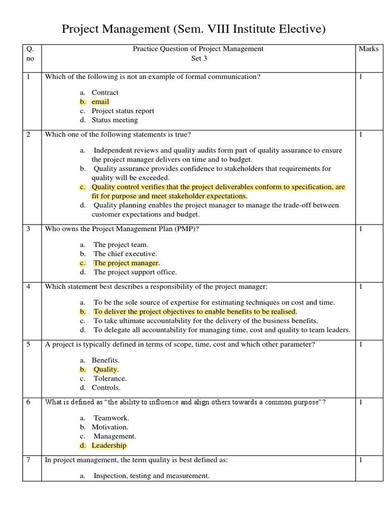 Project Management (Sem. VIII Institute Elective) | PDF | Project ...