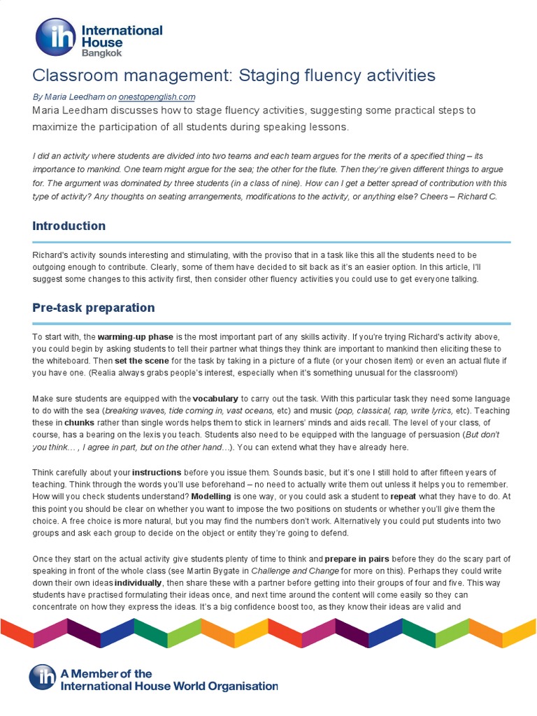 Classroom Management: Staging Fluency Activities | PDF | Classroom ...