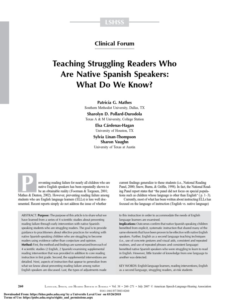 Teaching Struggling Readers Who Are Native Spanish Speakers What Do We ...