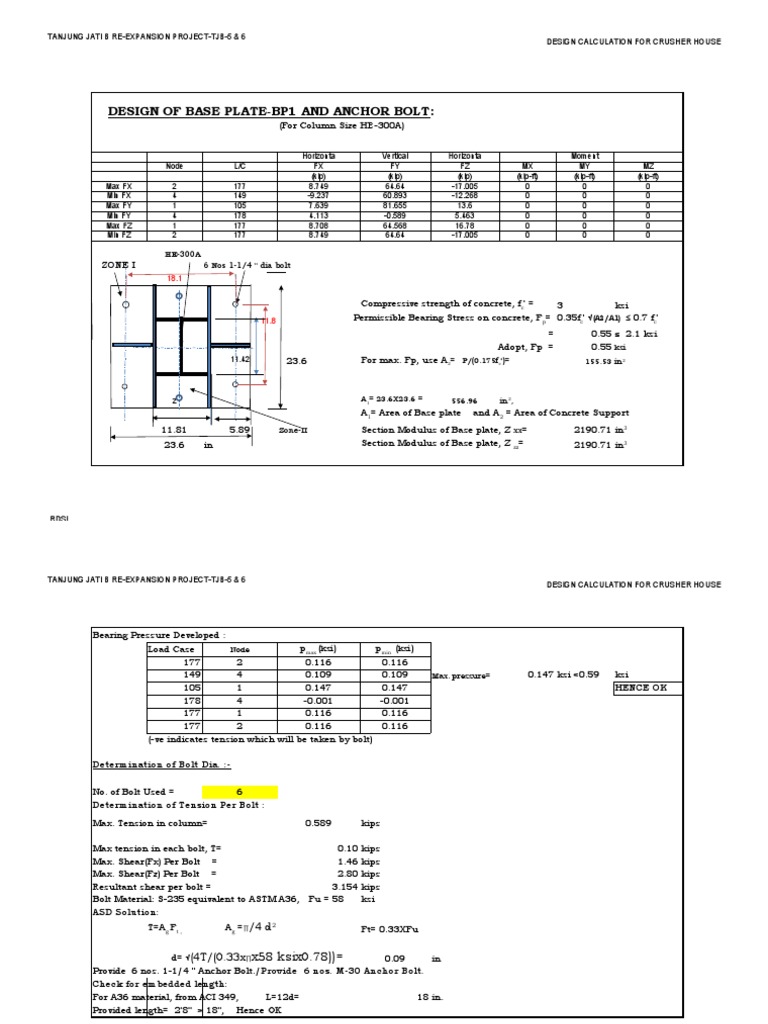 Design of Base Plate & Anchor Bolt (Crusher House) | PDF | Mechanical ...