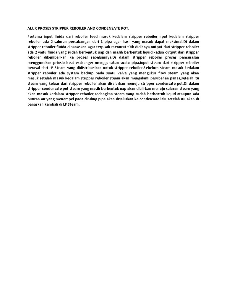 Alur Proses Stripper Reboiler and Condensate Pot | PDF