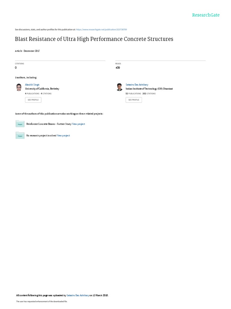 Blast Resistance of Ultra High Performance Concrete Structures | PDF ...