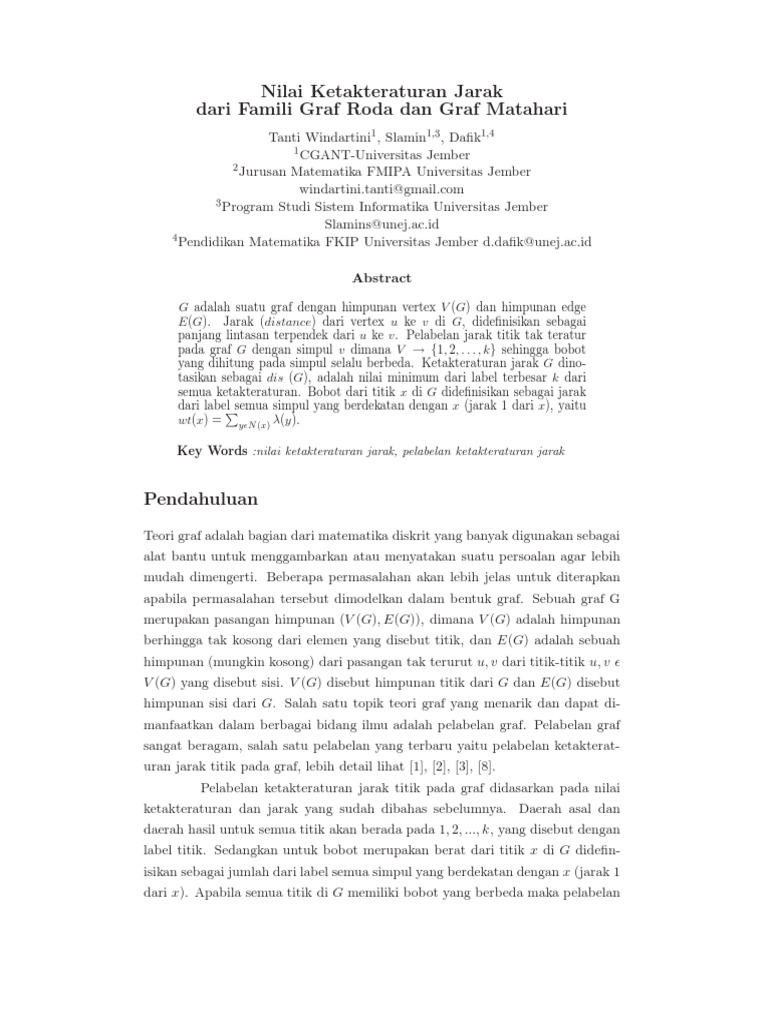 Nilai Ketakteraturan Jarak Dari Famili Graf Roda Dan Graf Matahari | PDF