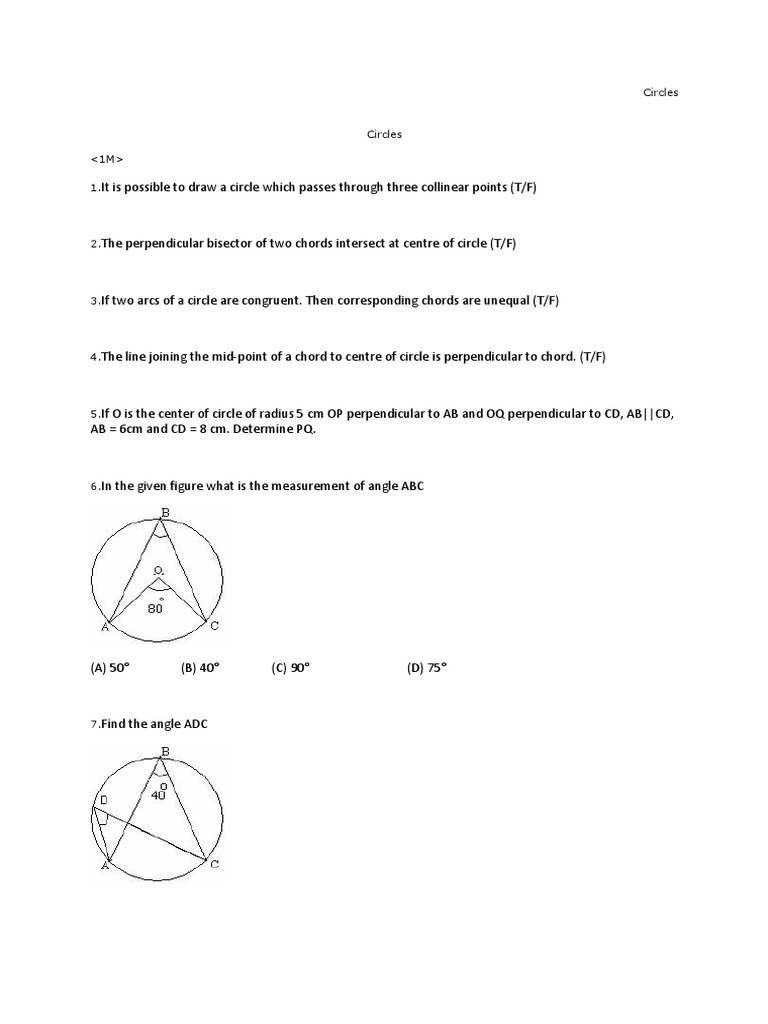 CBSE Class 9 Mathematics Worksheet - Circles | PDF | Circle | Perpendicular