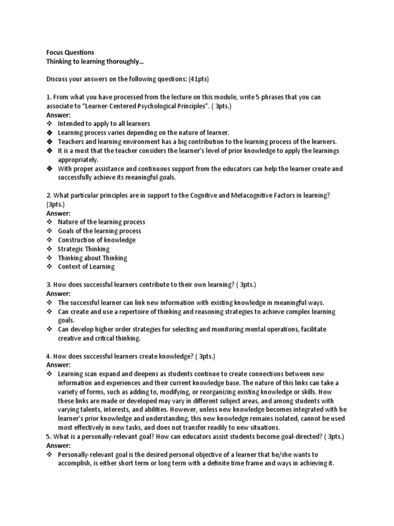 Understanding Focus Questions in Learning | PDF | Metacognition | Learning