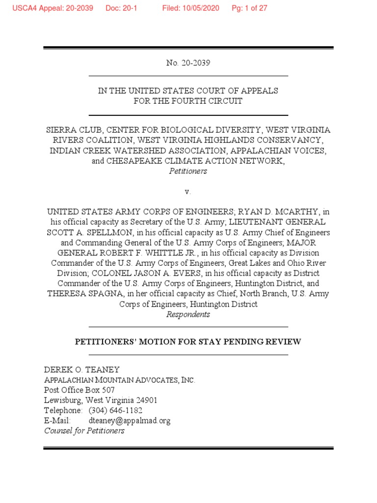 MVP Motion For Stay Pending Appeal | PDF | Endangered Species Act Of 1973 | National ...