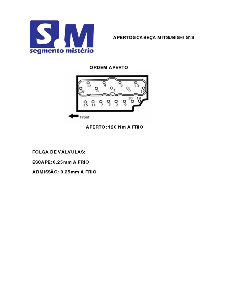 Torque specifications and valve clearances for a Mitsubishi S4S engine ...