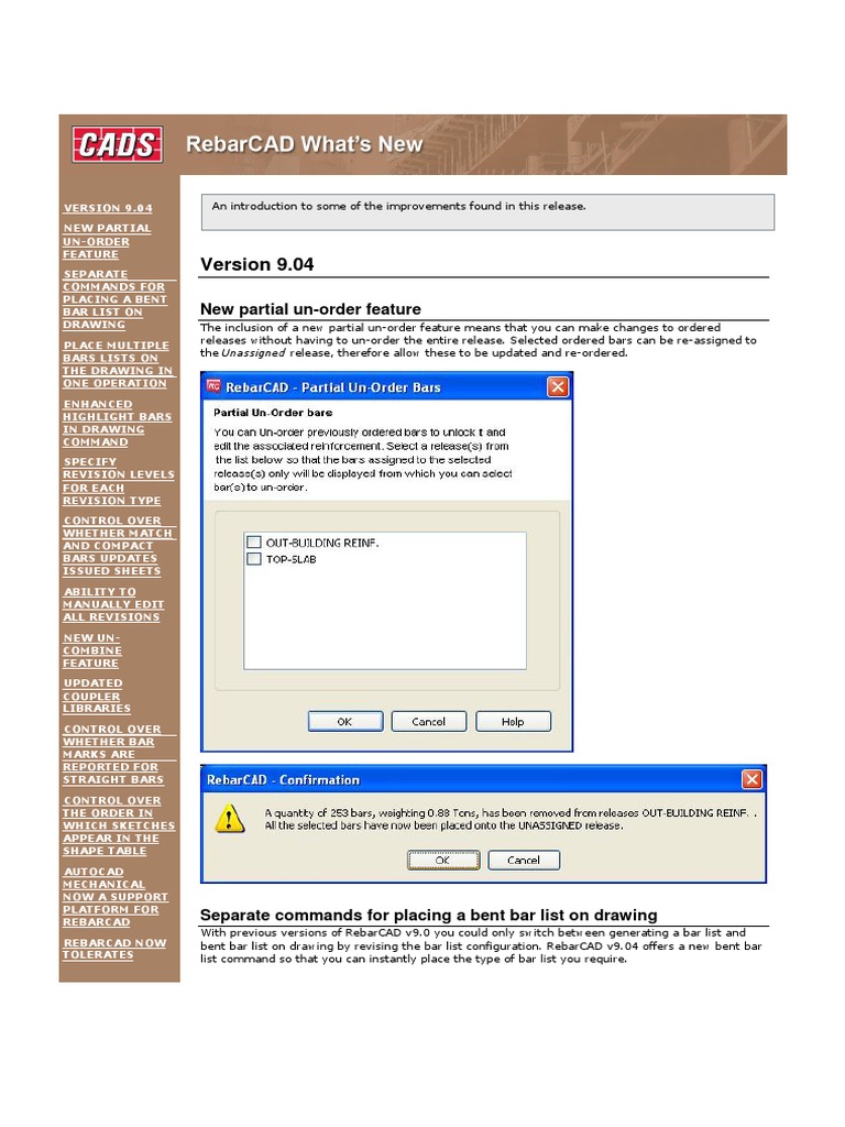 RebarCAD v9.04 Features Overview | PDF | Auto Cad | Microsoft Excel