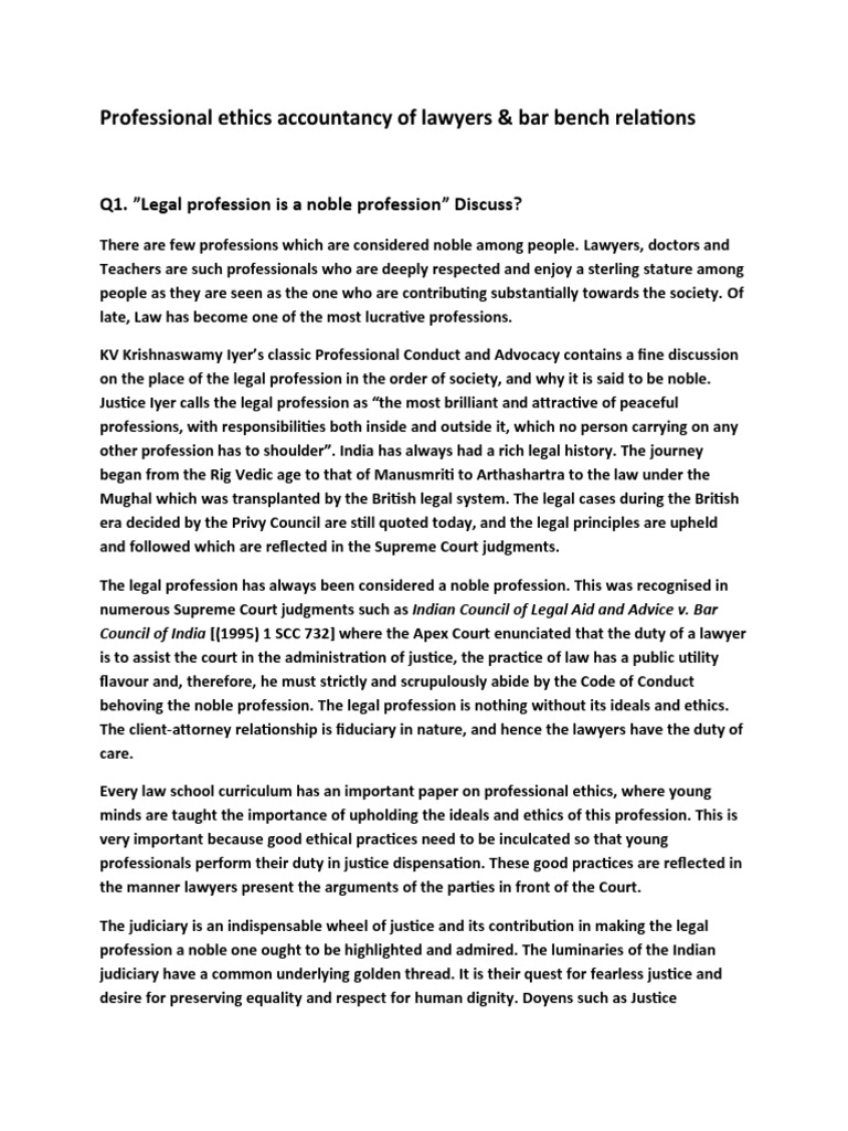 Professional Ethics Accountancy of Lawyers & Bar Bench Relations | PDF | Advocate | Barrister