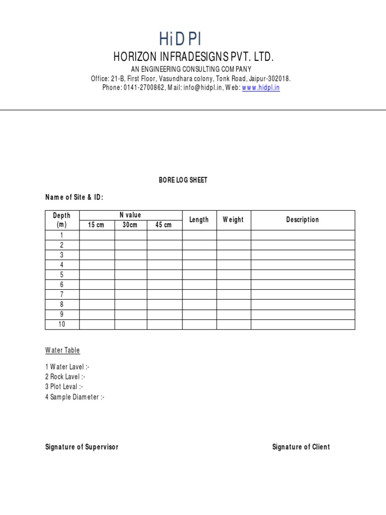 Bore Log Sheet PDF | PDF