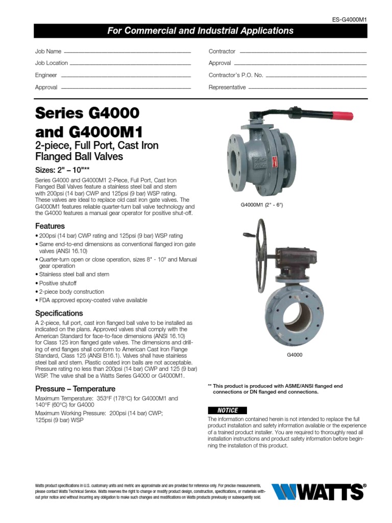 Series G4000 and G4000M1: 2-Piece, Full Port, Cast Iron Flanged Ball ...
