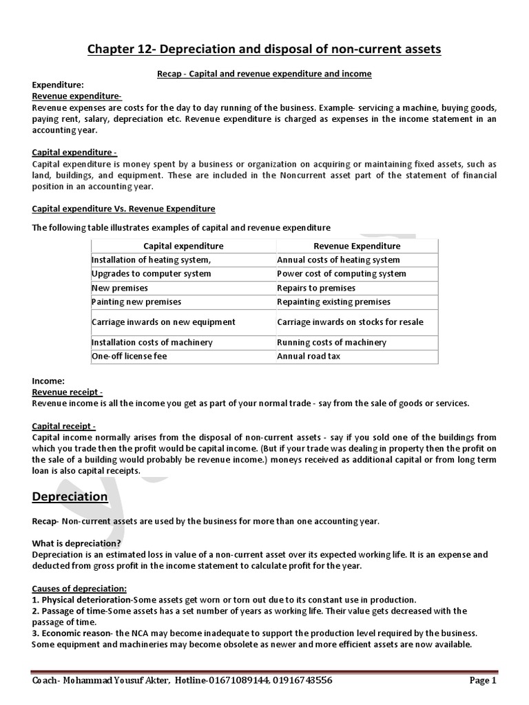 Depreciation and Disposal of Non-Current Assets | PDF | Depreciation ...